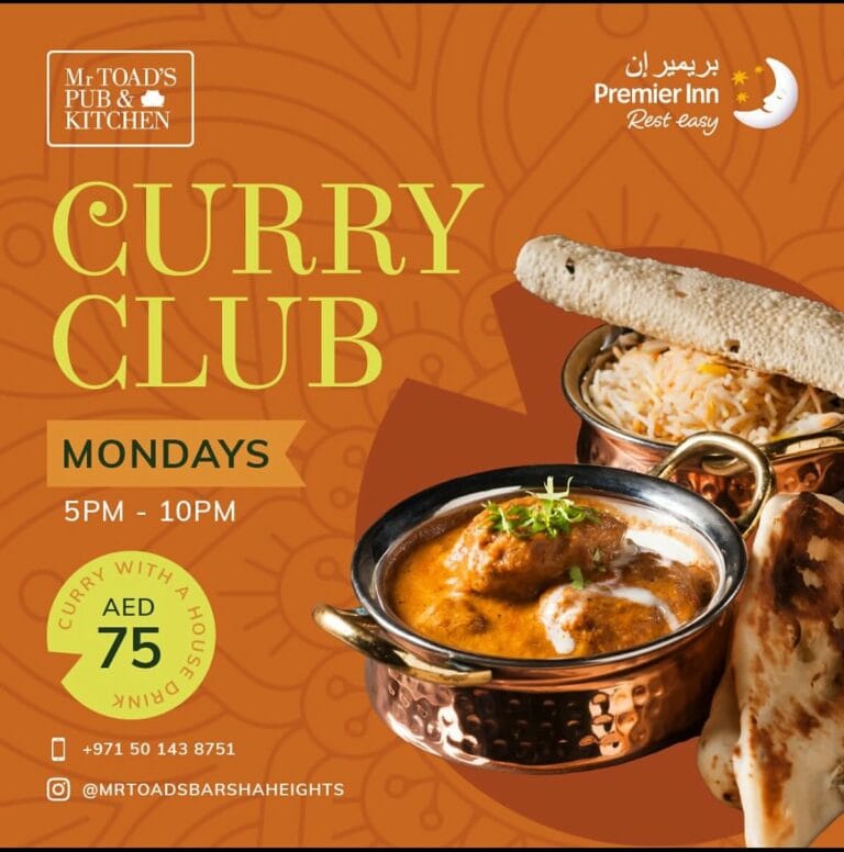 Curry Club Mondays - Mr. Toad's Pub & Kitchen - Premier Inn Barsha ...